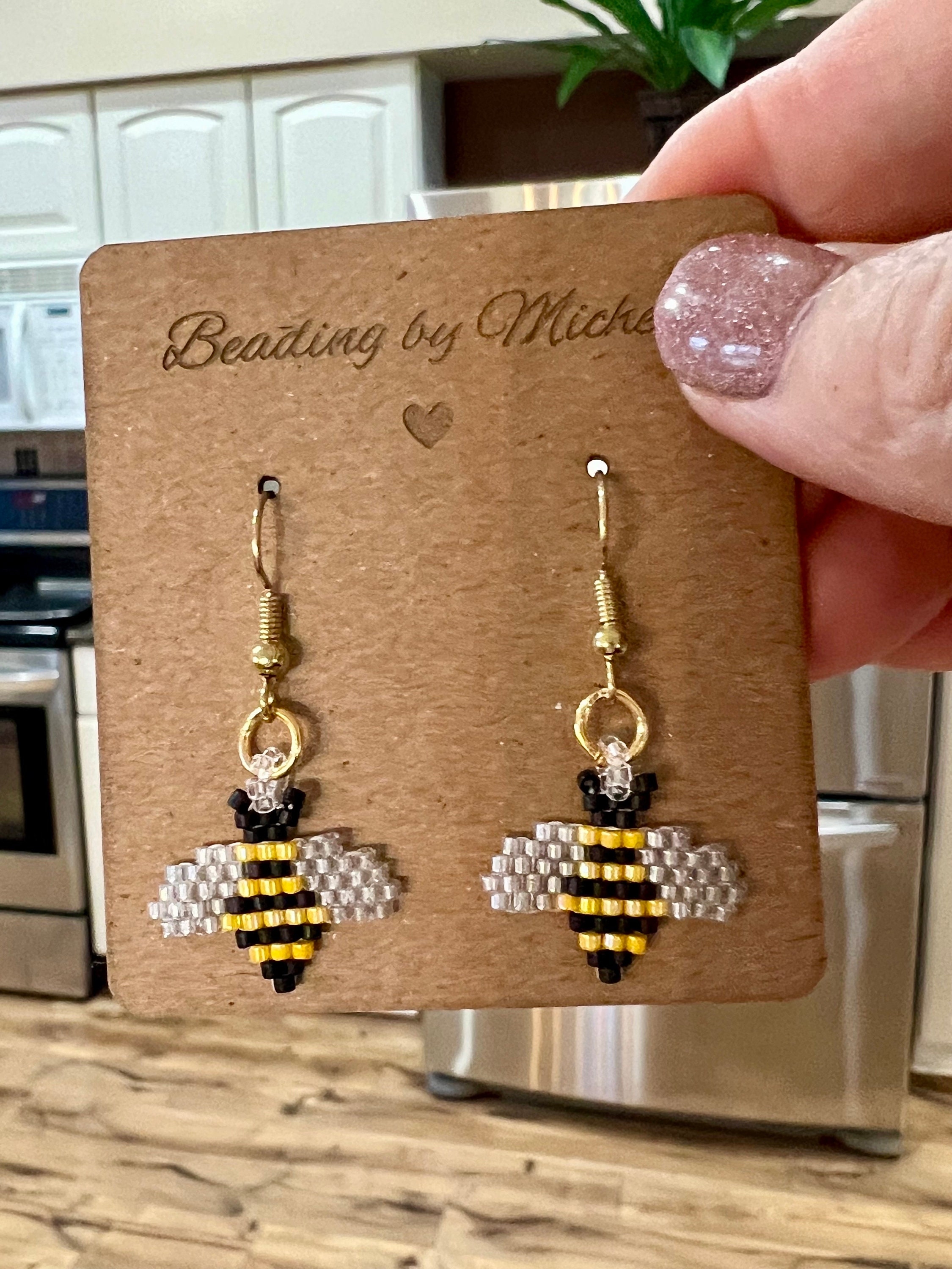 Sweet Dainty Bee Earrings Whimsical Art Deco Gift Seed Bead Handwoven ...