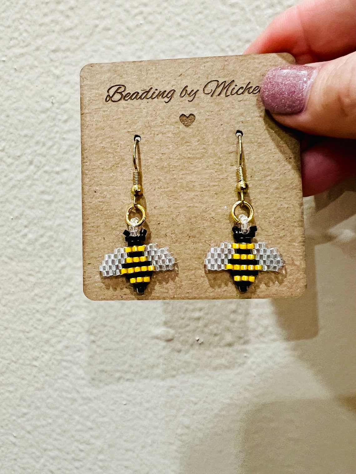 Sweet Dainty Bee Earrings Whimsical Art Deco Gift Seed Bead Handwoven ...