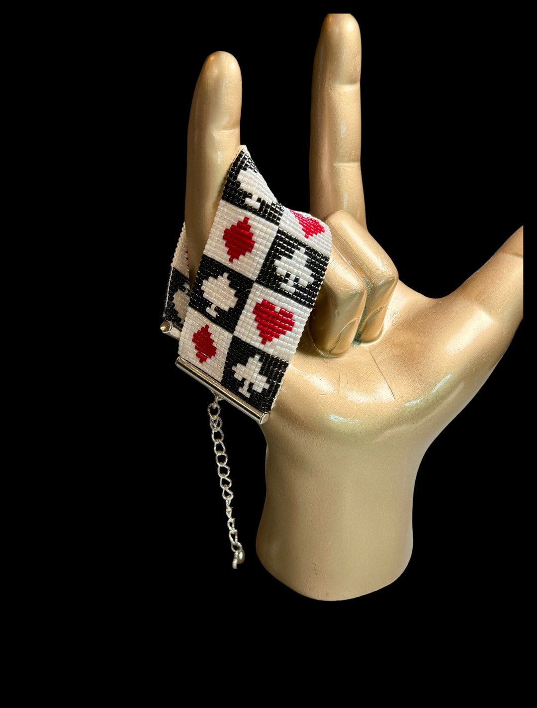 Handwoven Playing Card Four Suit Loom Beaded Cuff Panel Bracelet ...