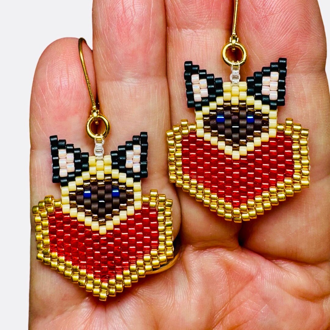 Beaded Siamese Cat Heart Valentines Day Heart Motif, Dangle Drop Brick ...