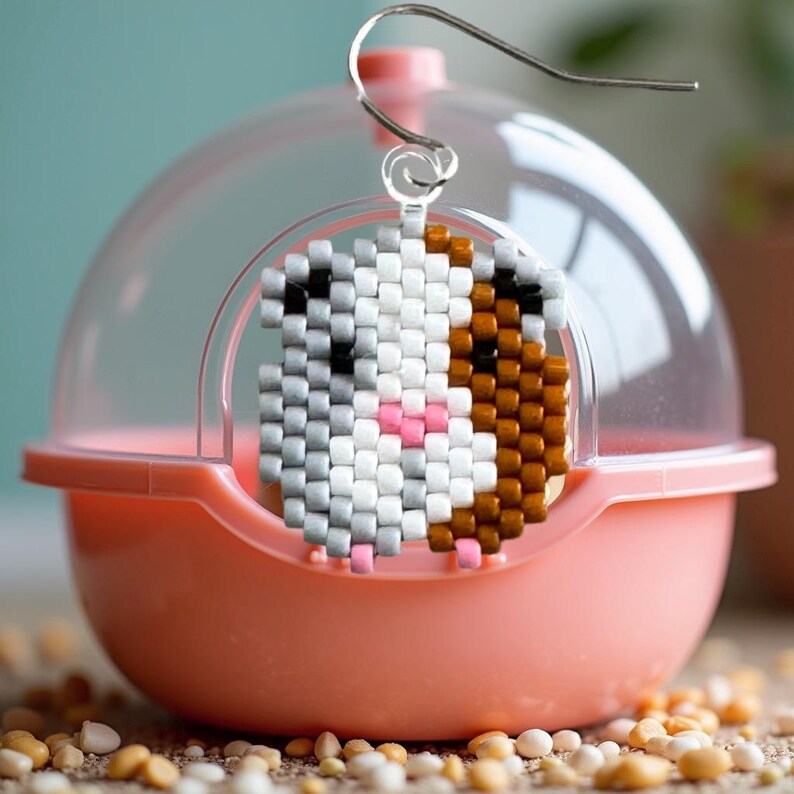 Miyuki Delica Beaded Brick Stitch Guinea Pig Earrings, Light Shiny Handcrafted, Nature Inspired ...