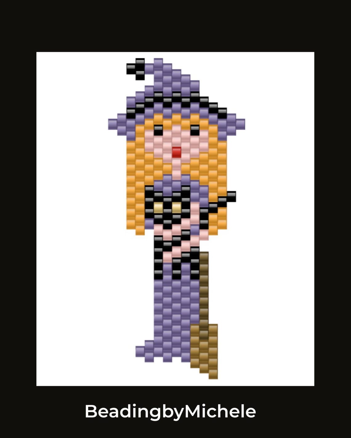 Brick Stitch Witch Halloween Beading Pattern: Holding Cat With Broom ...