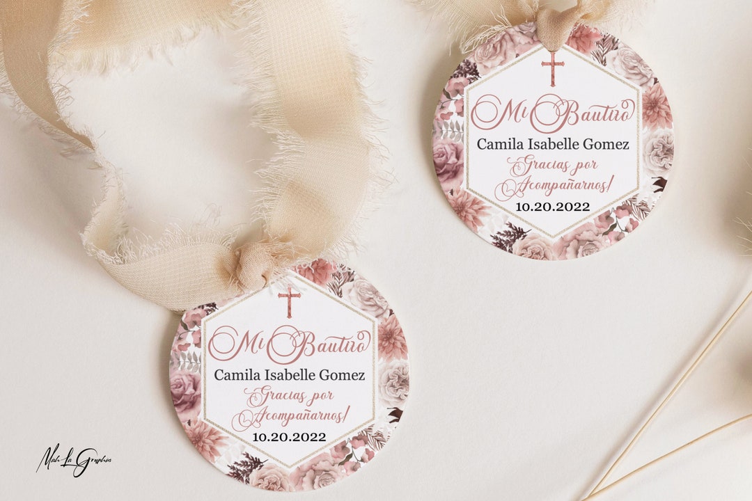 Pastel Froral Round Labels, Baptism Sticker With Bohemian Pampas Grass ...