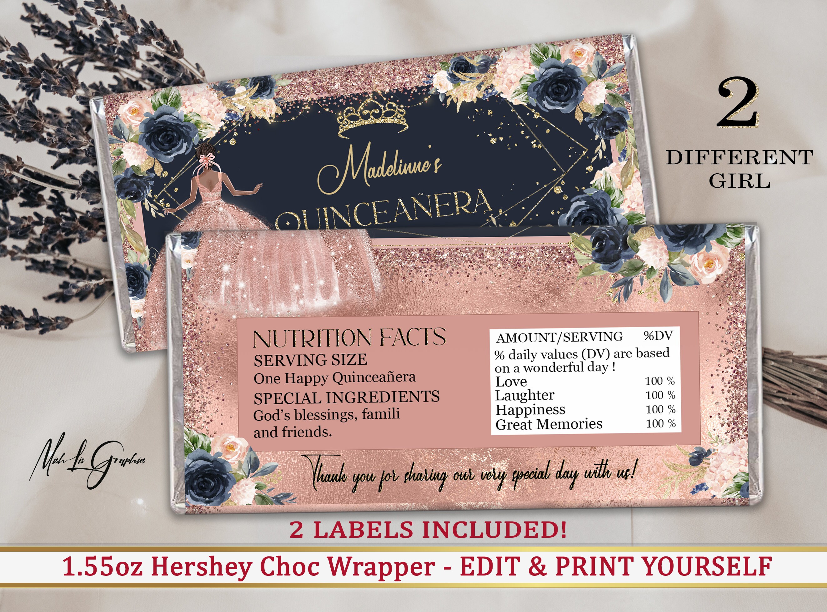 Rose Gold Candy Bar Wrapper For Quinceanera Party Quince Etsy Uk
