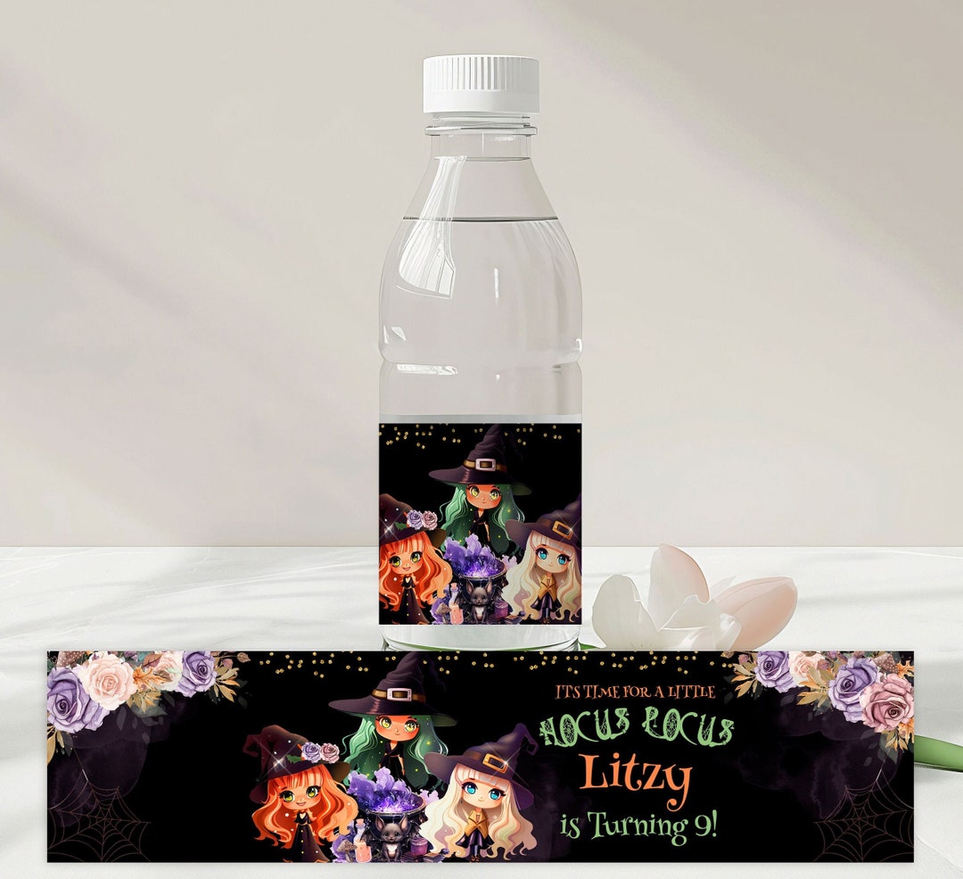 Spooktacular Party Water Bottle Labels, Hocus Pocus Witch Birthday ...