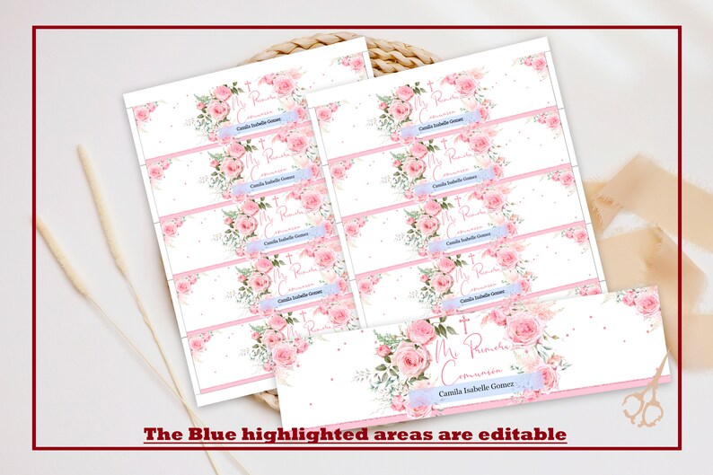Mi Primera Comunion Water Bottle Labels for Baptism With Blush - Etsy ...