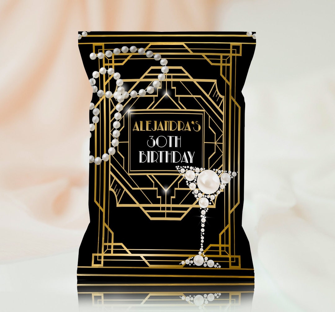 Editable Great Gatsby Chip Bag Template - Vintage Black and Gold Art ...