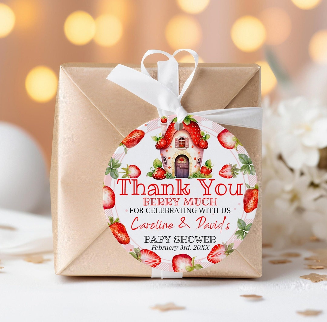 Berry Sweet Baby Shower Round Labels - Customizable Strawberry Design ...