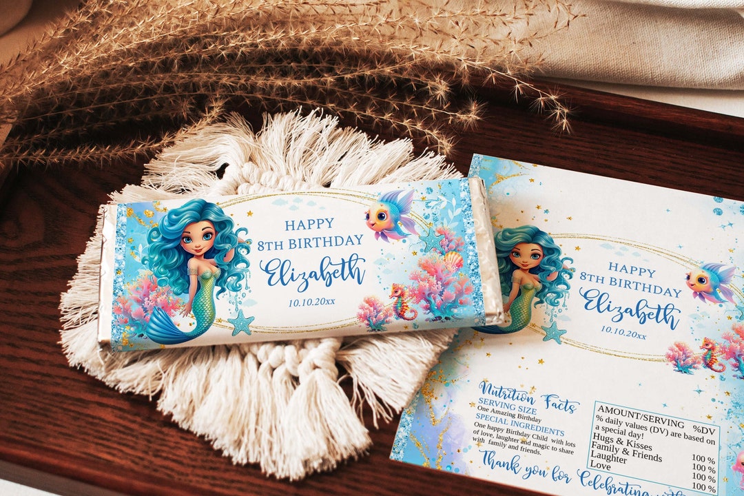 EDITABLE Mermaid Chocolate Bar Wrapper, Under the Sea Chocolate Wrapper 1.55 Oz Label and Aldi ...