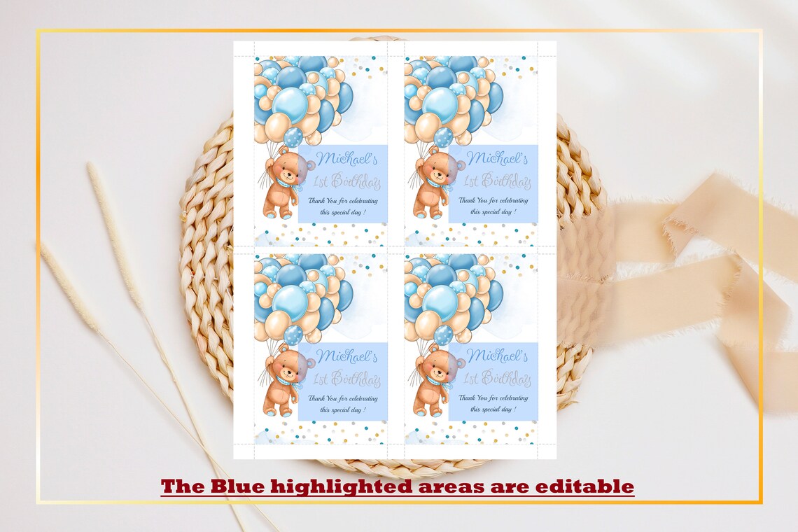 Editable Happy Birthday Juice Pouch Label With Teddy Bear and - Etsy