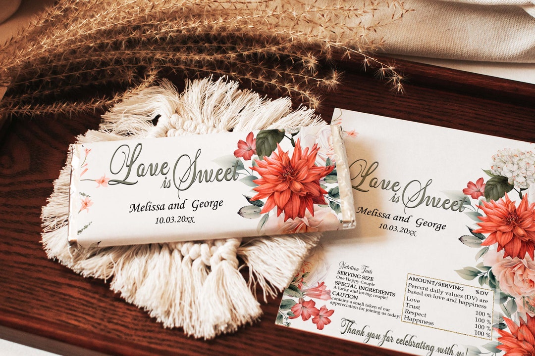 Burnt Orange Fall Chocolate Candy Bar Wrapper, Love is Sweet Autumn ...