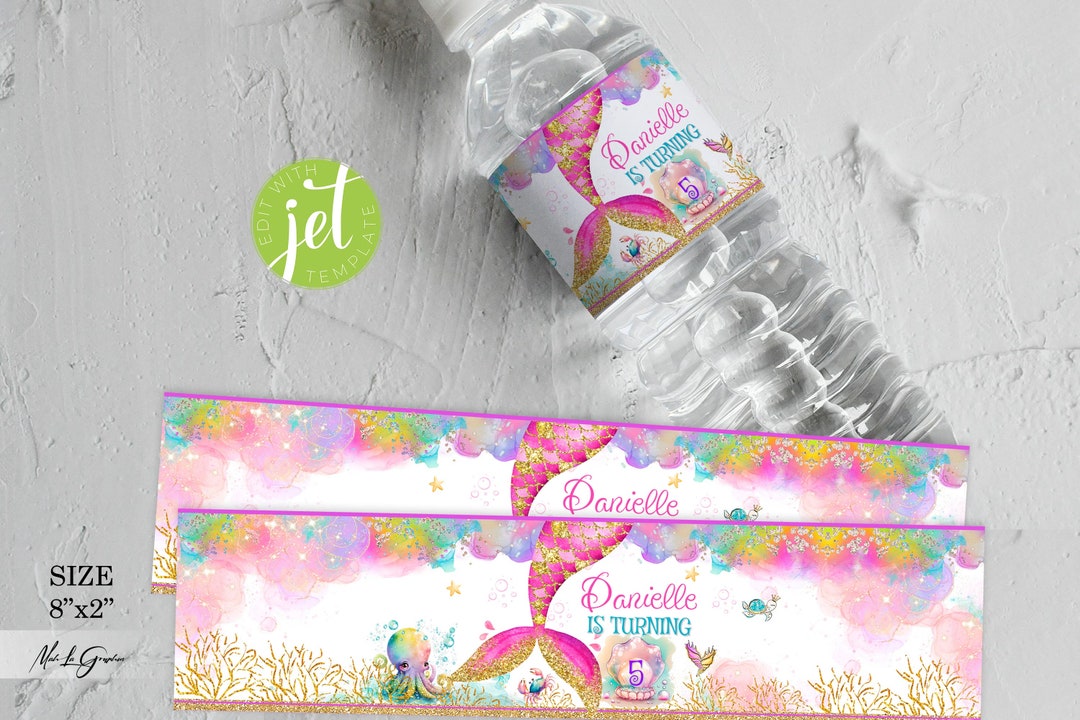 Mermaid Birthday Water Bottle Labels, Whimsical Mermaid Under the Sea ...