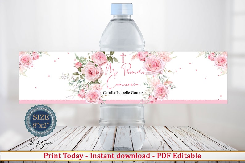 Mi Primera Comunion Water Bottle Labels for Baptism With Blush - Etsy ...