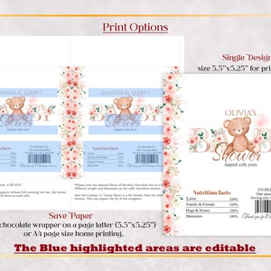 Editable Teddy Bear Candy Bar Wrapper With Blush Roses, Pink Floral ...