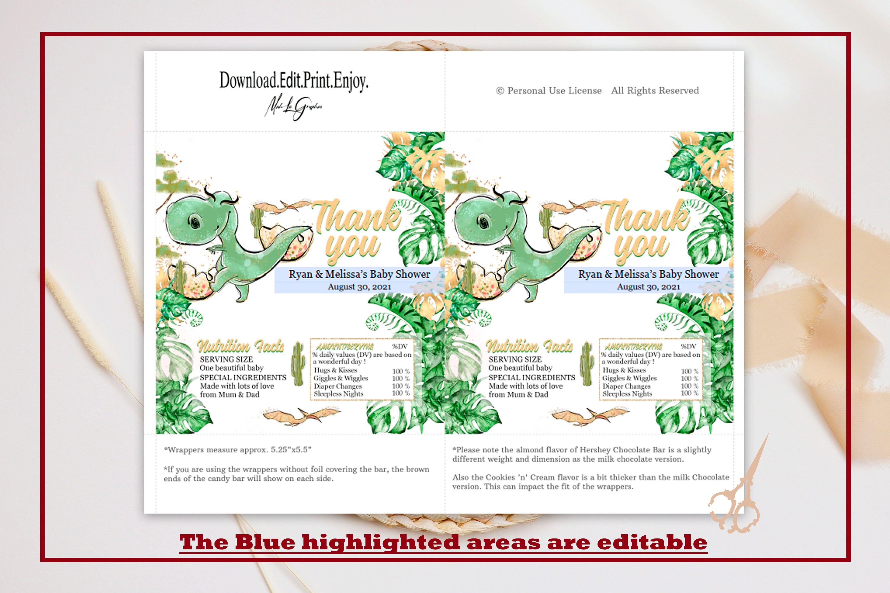 Baby Dino Candy Bar Wrapper Dinosaur Party Chocolate Wrappers - Etsy