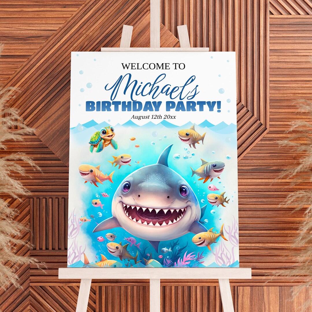 Shark Welcome Sign Template, Any Age Birhtday Party Shark Decorations ...