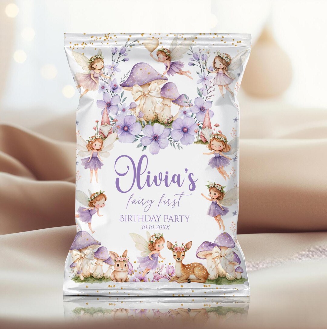 Fairy First Birthday Chip Bag Wrapper | Whimsical Enchanted One Magical ...