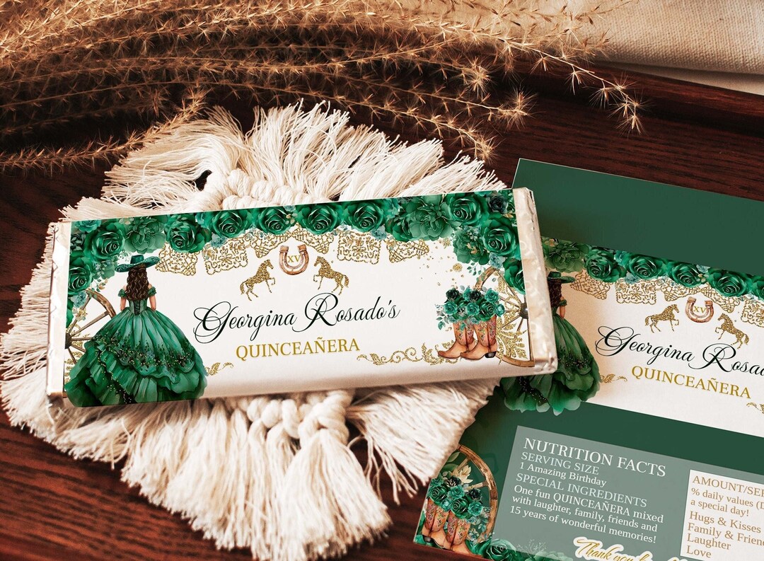 Country Western Quinceanera Chocolate Candy Bar Wrapper in Emerald ...