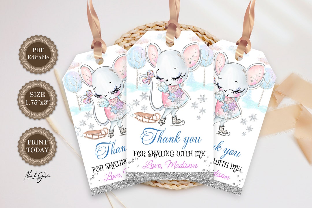 Editable Ice Skating Birthday Party Labels, Winter Fun Party Favors ...