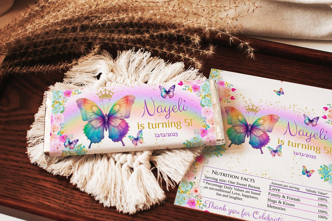 EDITABLE Birthday Chocolate Bar Wrapper With Rainbow Butterfly and Blue ...