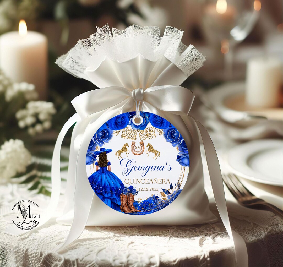 Editable Royal Blue Western Quinceañera Labels | Royal Blue Roses ...