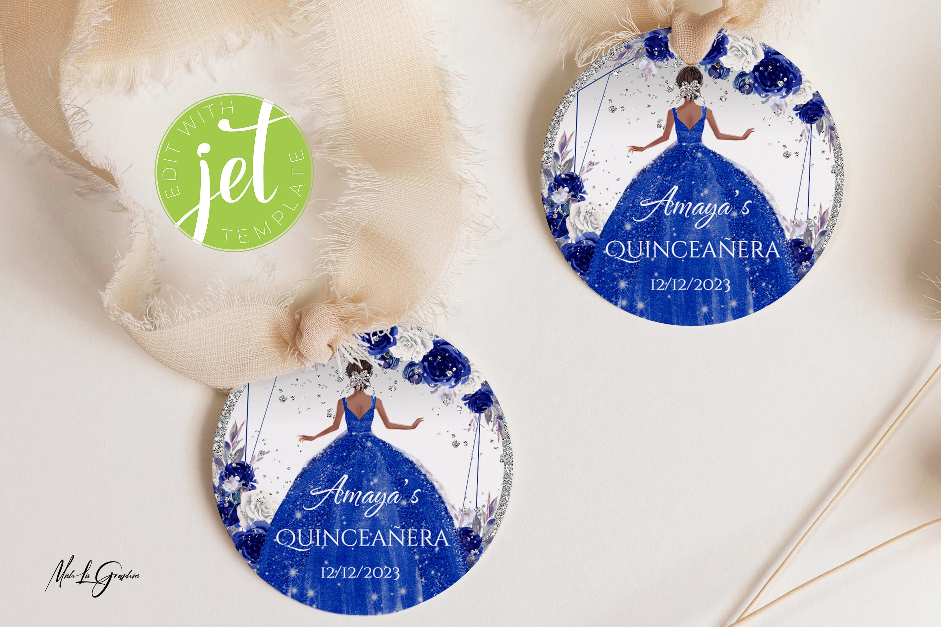 Editable Circle Round Quinceanera Labels Royal Blue and - Etsy