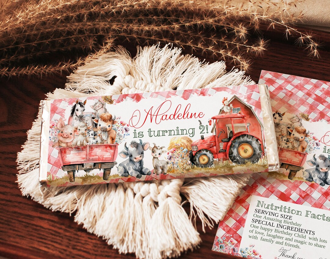 Editable Farm Animal Chocolate Bar Wrapper Oink Cluck Baa Moo Theme 1. ...