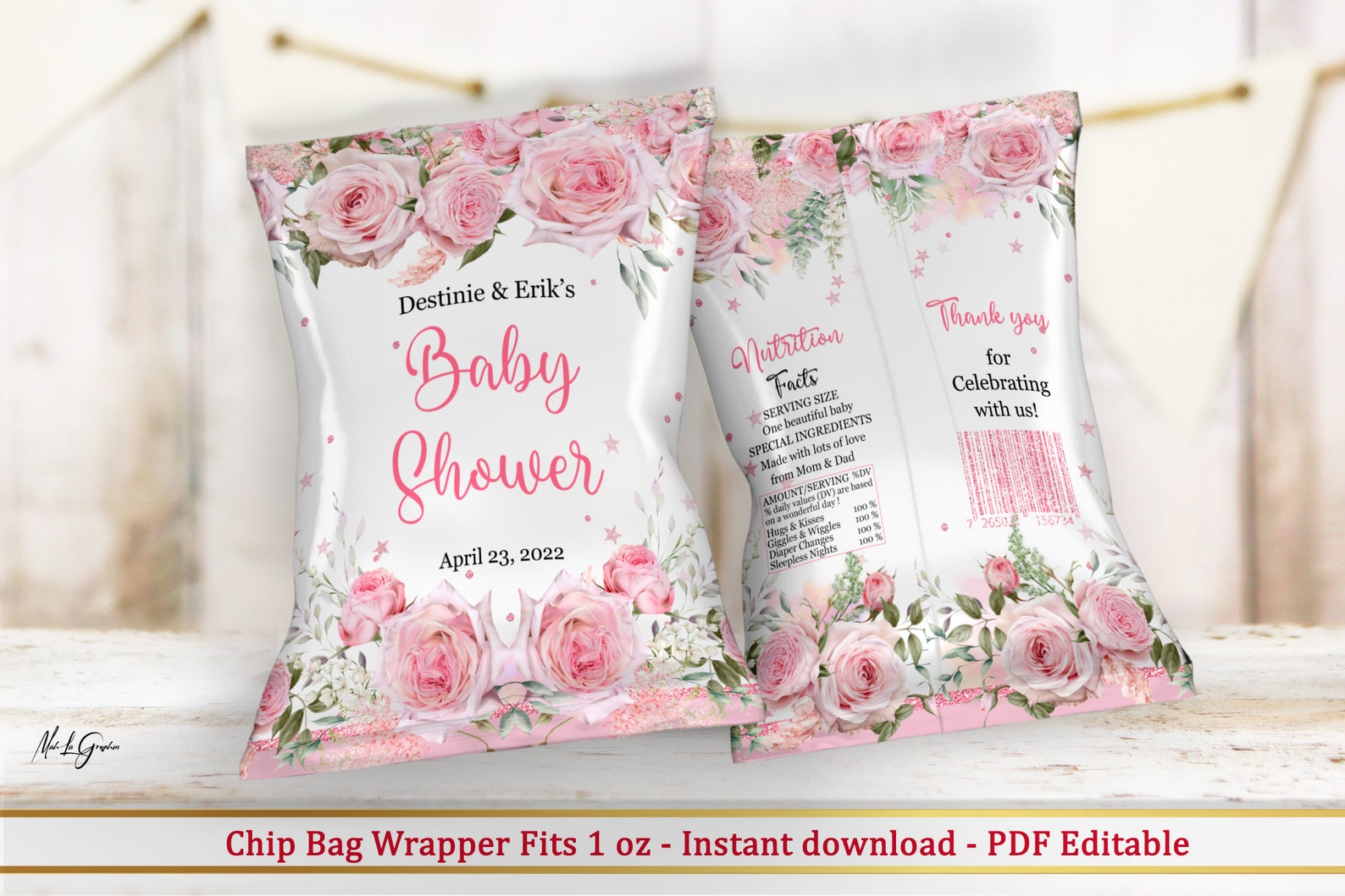 Editable Blush Pink Chip Bag Template Floral Baby Shower Chip - Etsy Canada