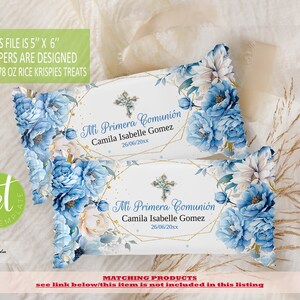 Blue and Gold Mi Primera Comunion Round and Square Labels Perfect ...
