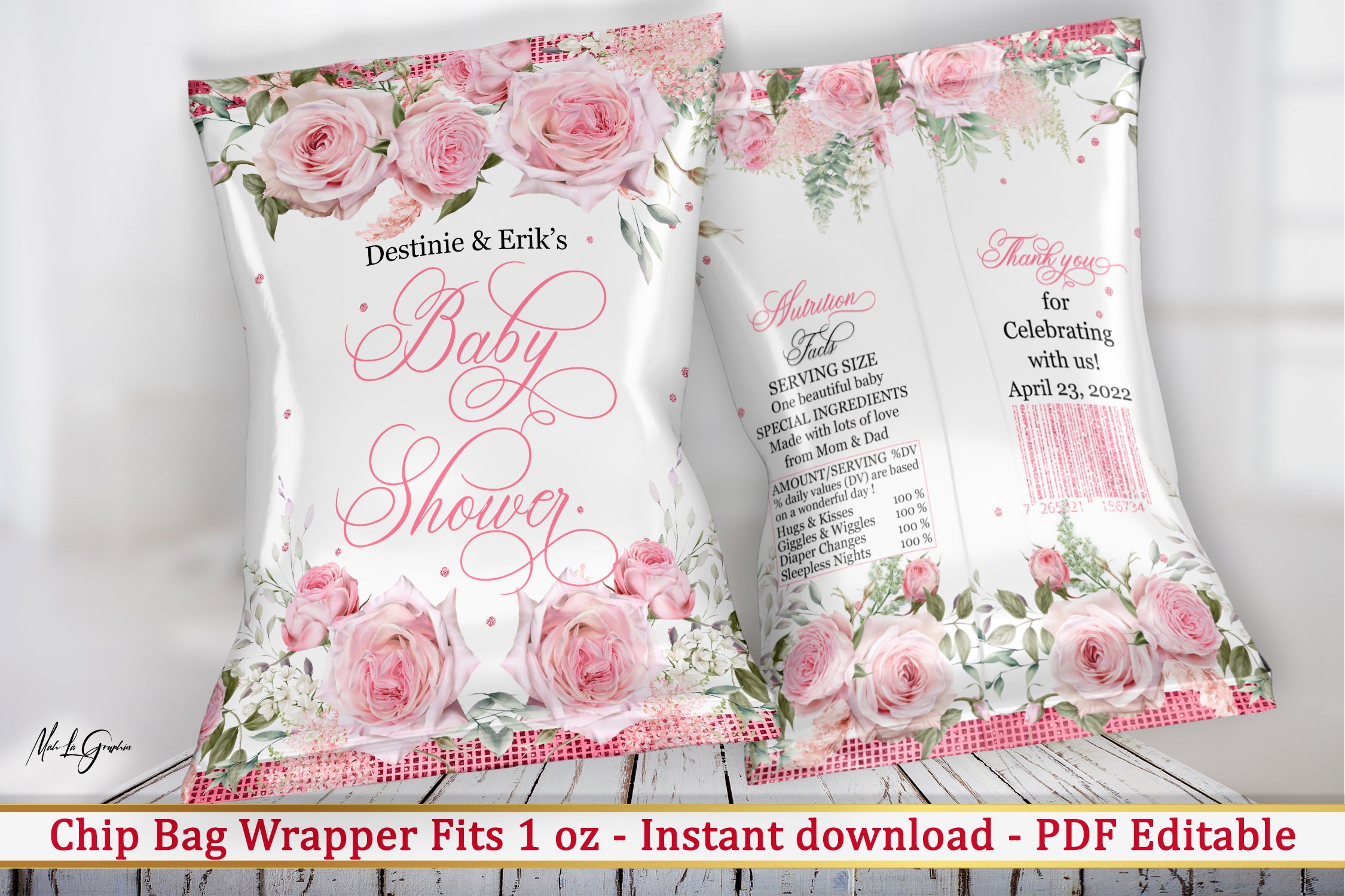 Editable Blush Pink Chip Bag Template Floral Baby Shower Chip | Etsy Canada