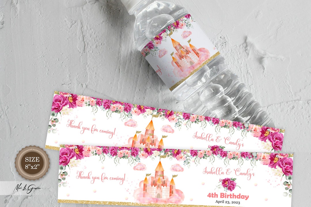 Editable Princess Birthday Bottle Labels With Pink and Gold Castle ...