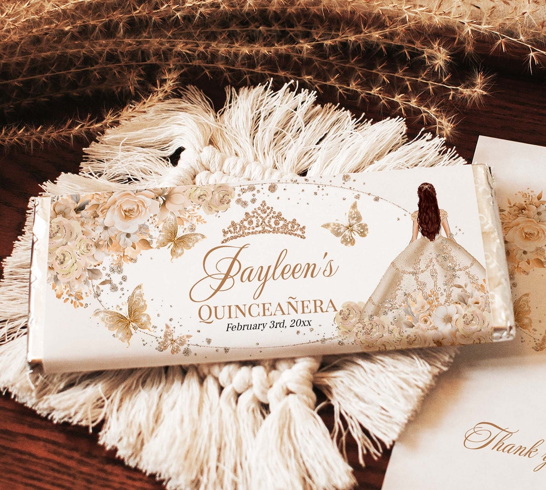 Elegant Beige Champagne Roses Quinceanera Chocolate Wrapper ...