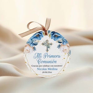 Blue and Gold Mi Primera Comunion Round and Square Labels Perfect ...