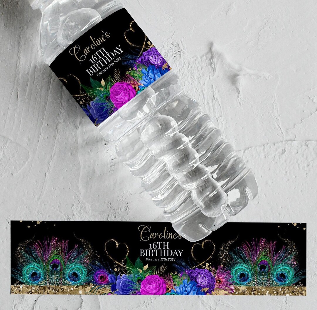 Editable Peacock Feathers Water Bottle Gift Template - Perfect for a ...