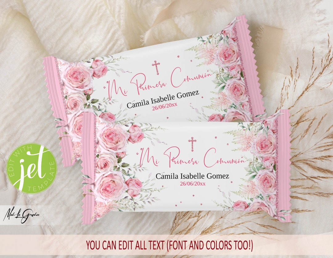 My First Communion Rice Krispies Template With Pink Roses Baptism Party ...