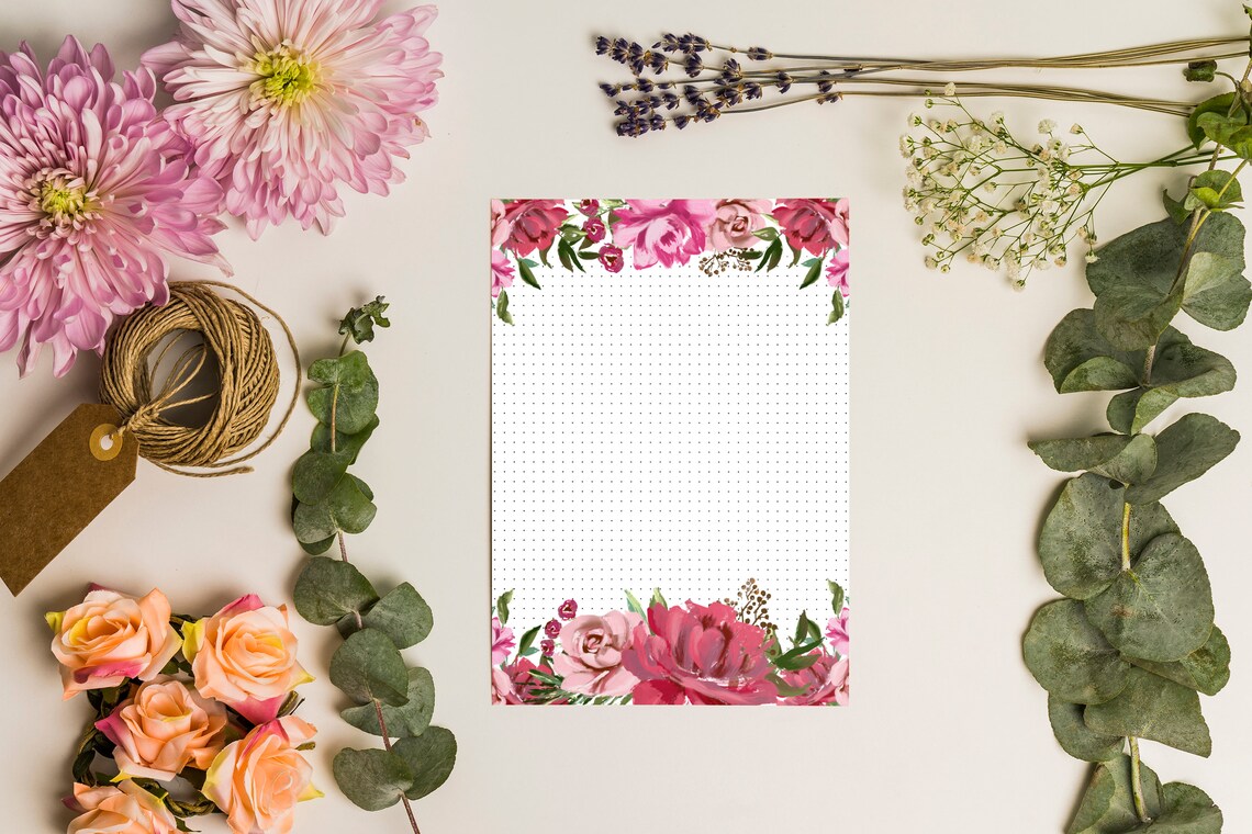 Printable Stationery Paper - Rose Garden - Blank, Lined, and Dot Grid ...