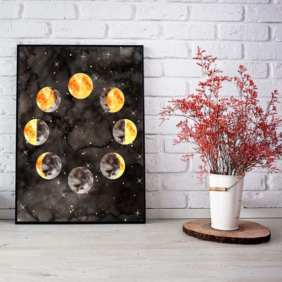 Moon Phases Printable Wall Art 3 Sizes Instant Download | Etsy