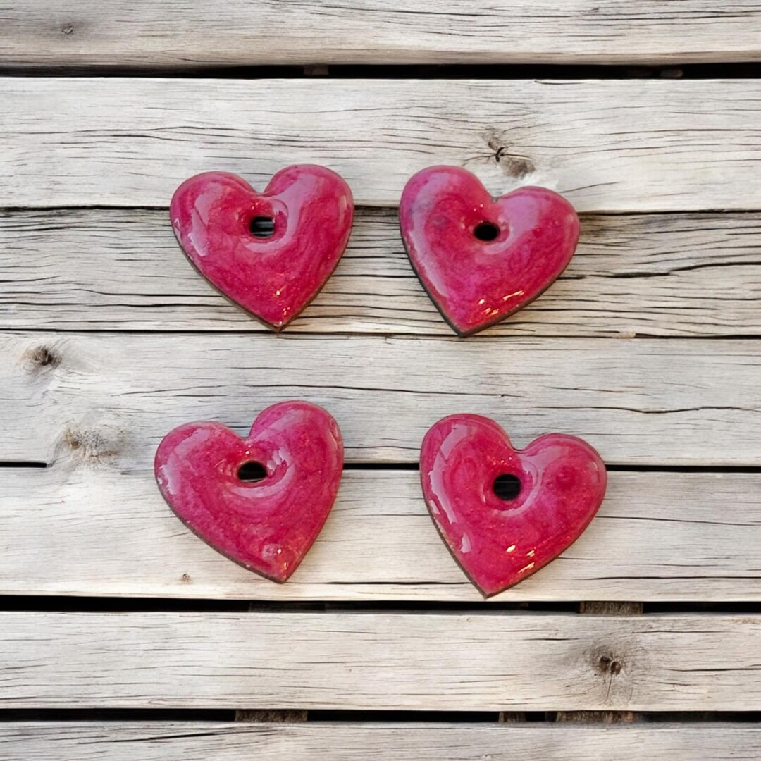 Handmade Bright Red Heart Charms With Metallic Resin Overlay for ...