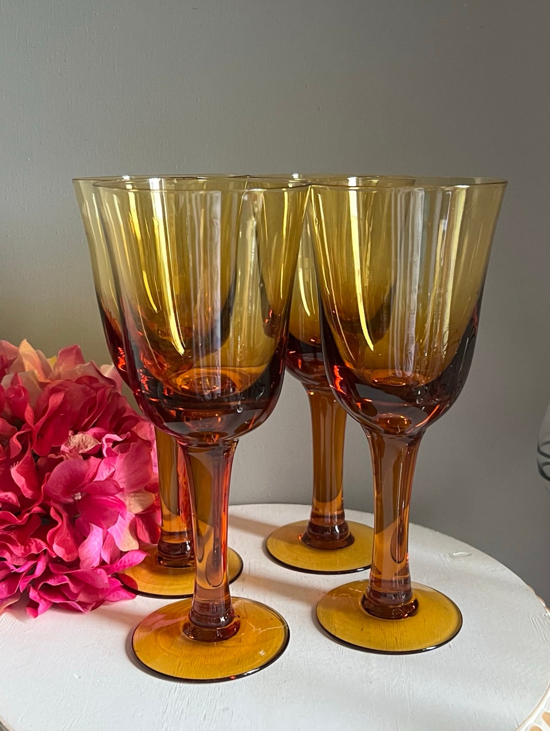 Vintage Blown Glass Amber Goblets - Deep Honey Color - Set of 3 - 8 1/2 ...