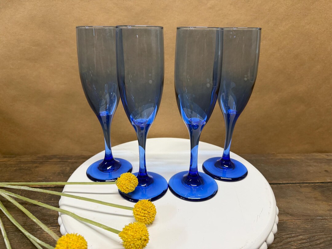 Champagne Flute - Cobalt Blue - Unmarked - Set of 4 - 8" Tall ...