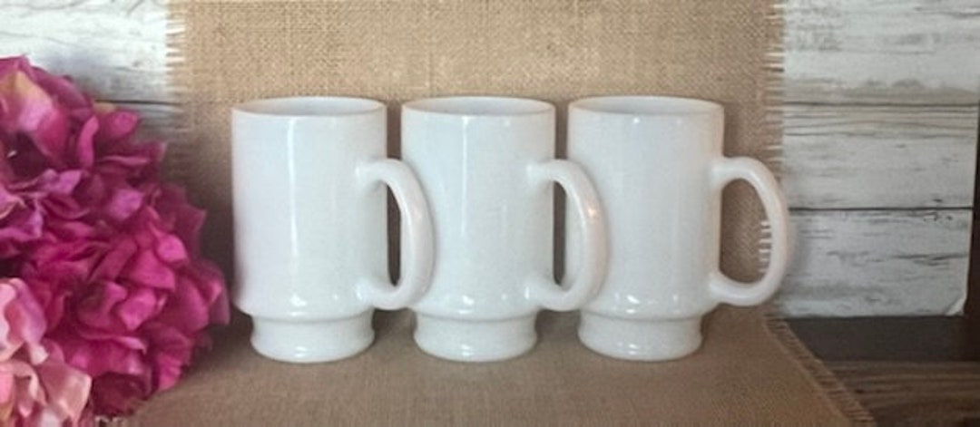 White Coffee Mugs - Pedestal Base - Set of 3 - 12 Oz. 4 3/4" Tall - Etsy