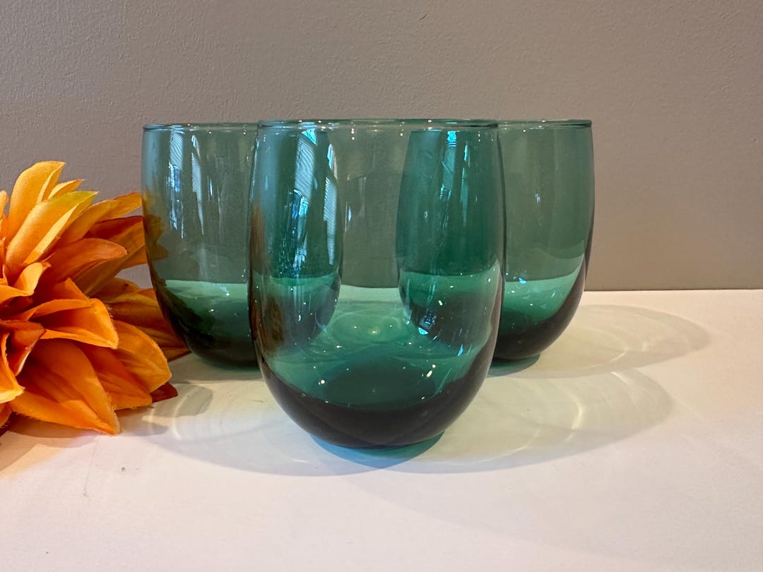 Green - Stemless - Wine Glasses - Set of 3 - 4 1/2" Tall - 15 Oz ...