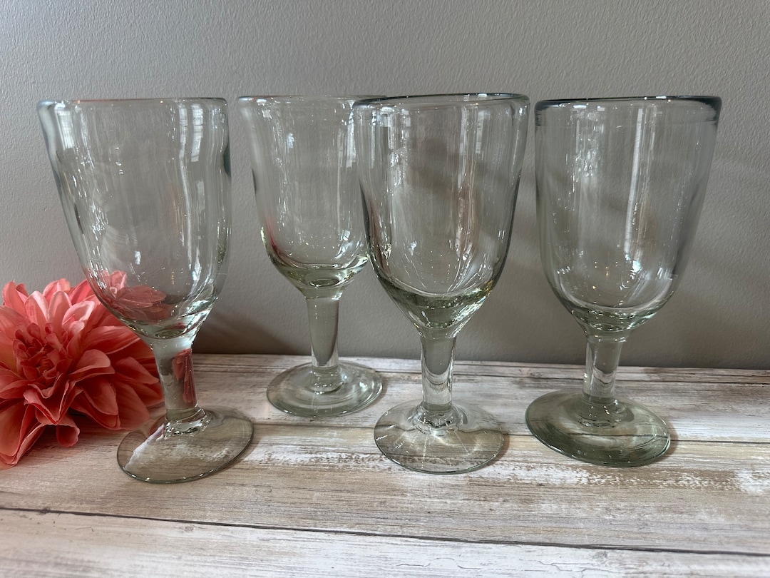 Green Tint - Handblown - Stemmed Water Goblets - Set of 4 - 7 3/4" Tall ...