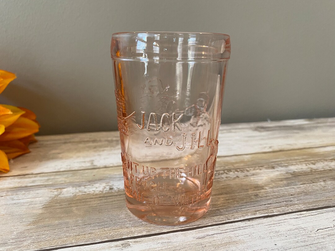 Vintage Tiara Glass Jack and Jill Nursery Rhymes Small Tumbler Pink ...