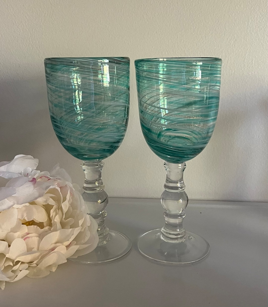 Pier 1 - Blue and White Swirl - With Aventurine Art Glass - Water ...