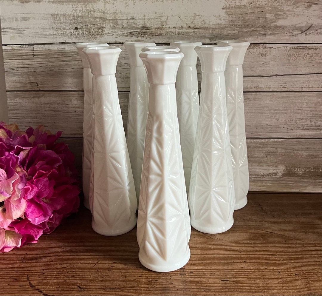 Vintage Hoosier Starburst Milk Glass Pattern Bud Vase - Set of 8 - 9 ...