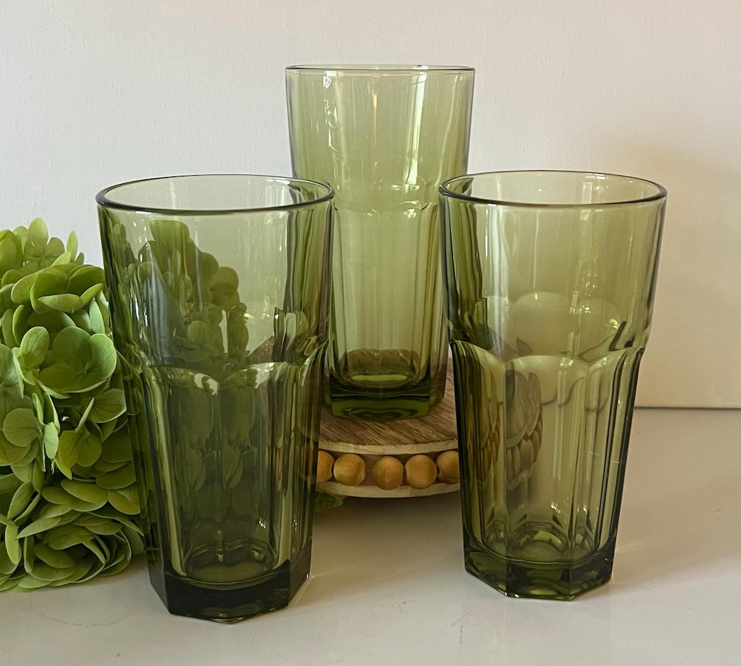 Libbey Gibraltar Coolers - Olive Green Panel Glasses - Set of 3 - 6 1/4 ...