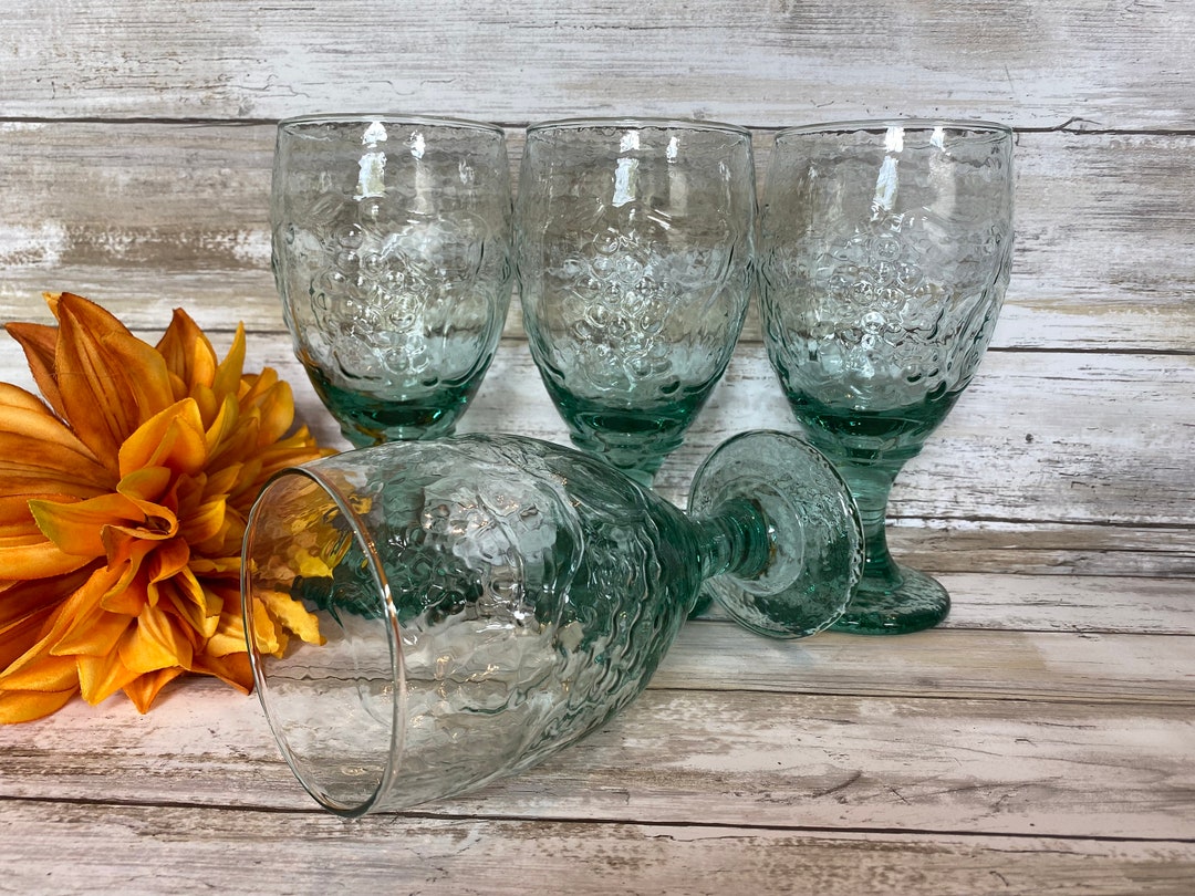 30 Available LIBBEY Green ORCHARD FRUIT Pressed Glass Water Goblet Sold ...
