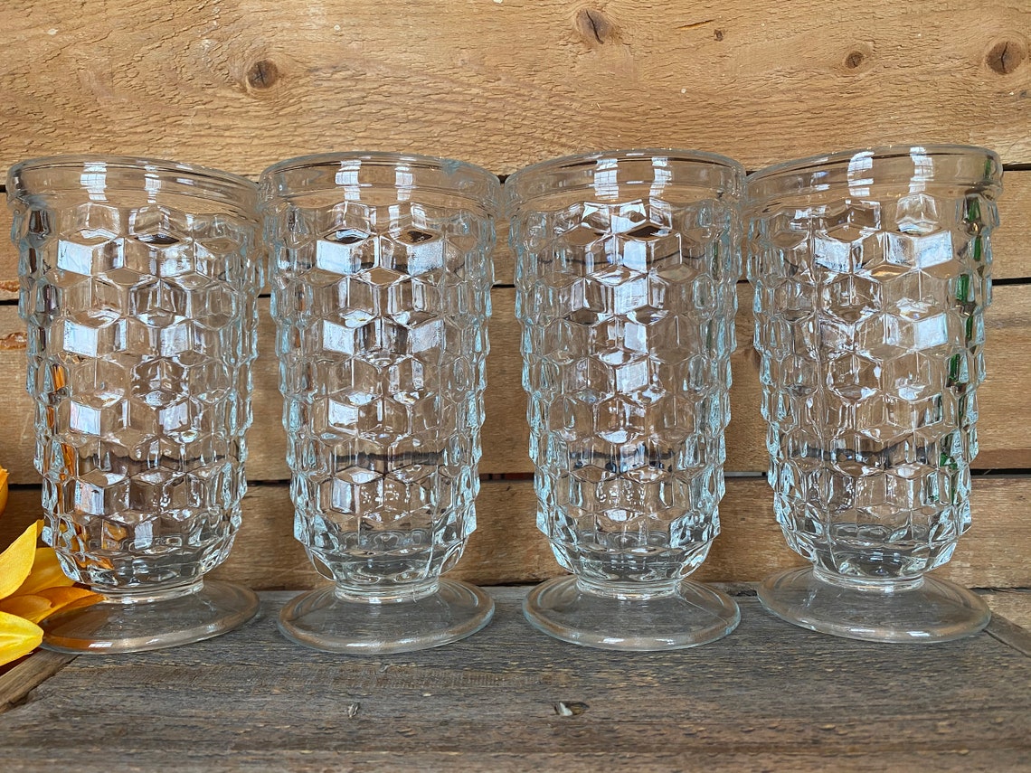 Vintage Indiana Whitehall Iced Tea Glasses Clear Cubist Etsy