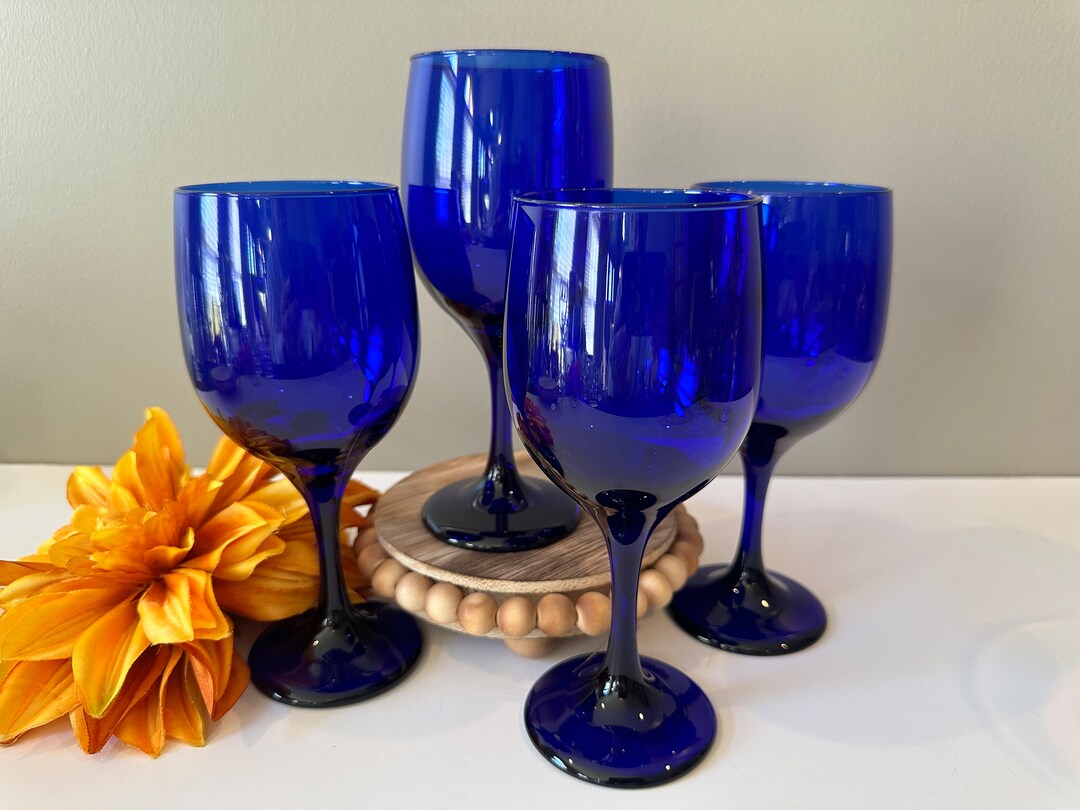 Libbey - Premiere - Cobalt Blue - Water Goblet - Set of 4 - 7 1/4" Tall ...